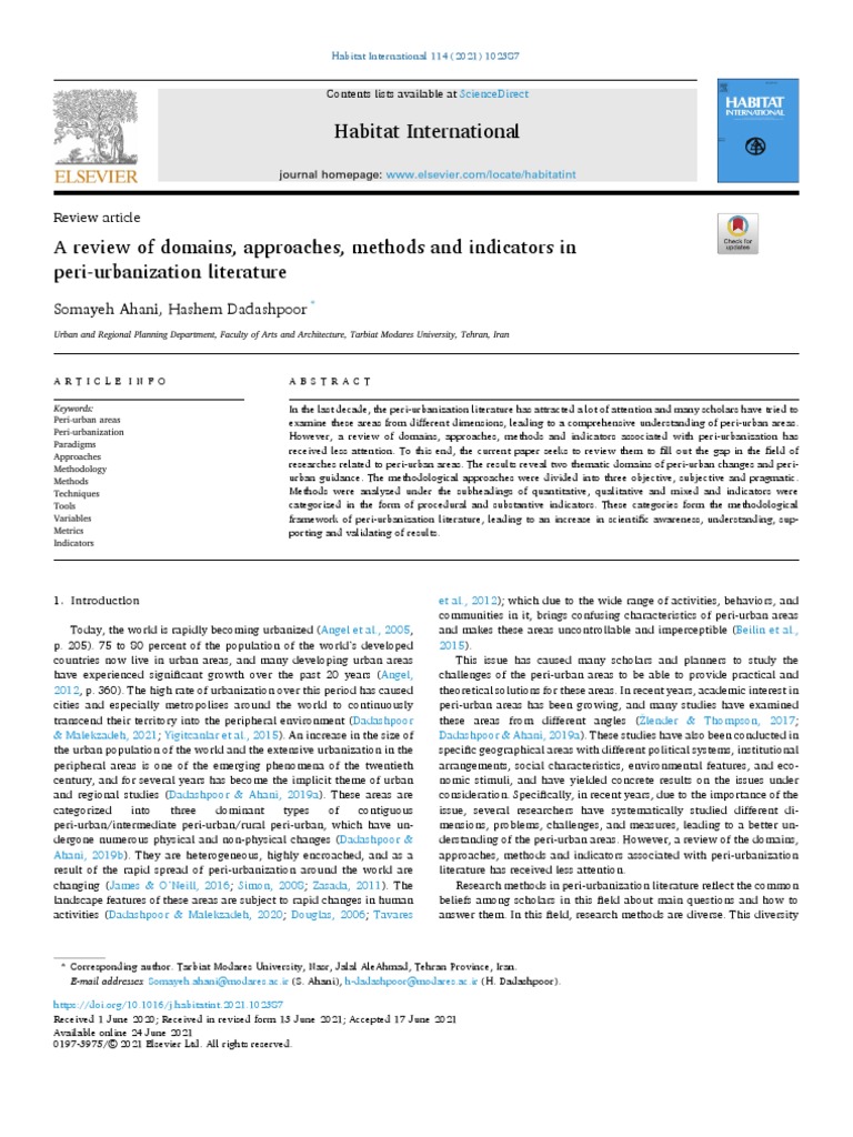 A Review Of Domains Approaches Methods And Indicators In Peri Urbanization Literature Pdf