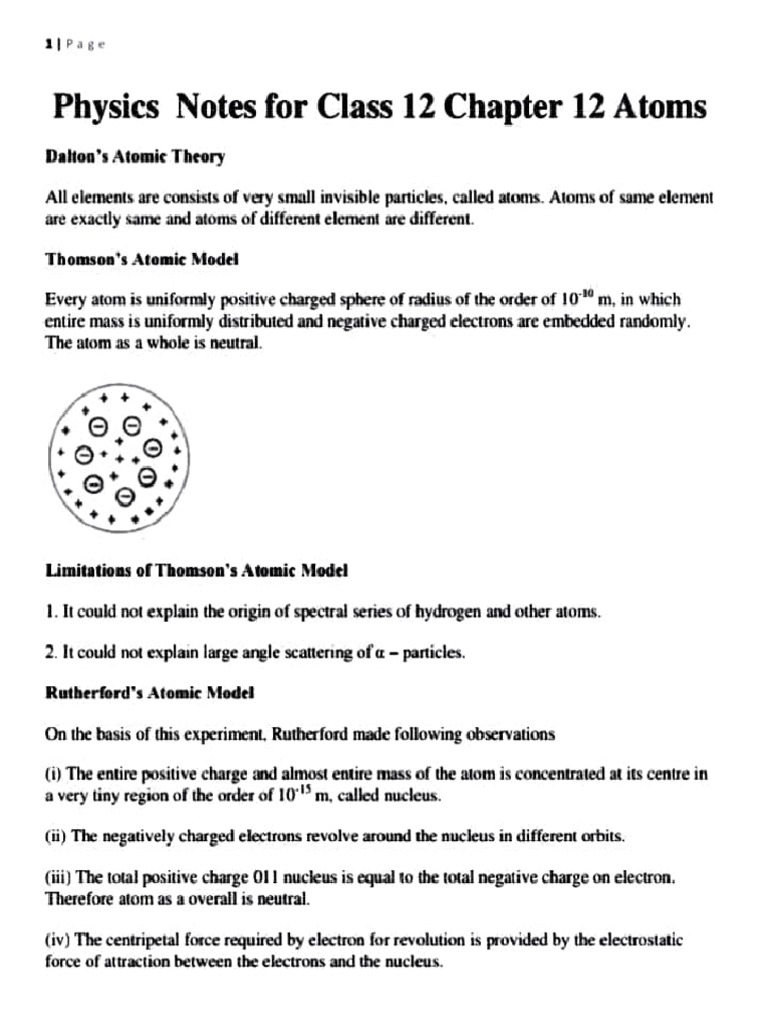 Atoms Notes | PDF | Atoms | Electron