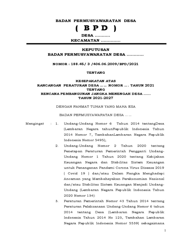 SK BPD Tentang Rpjmdes 2021 | PDF