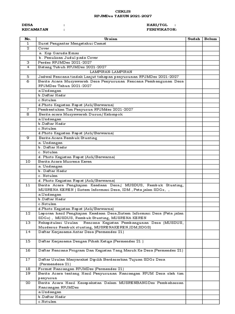 13.aa Ceklis Rpjmdes 2022 | PDF