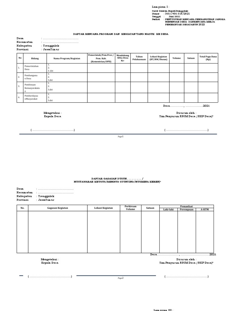 14.lampiran Rpjmdes (Permendes 21) | PDF