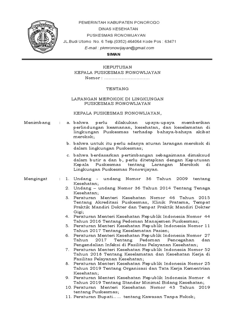 SK Larangan Merokok Di PKM | PDF