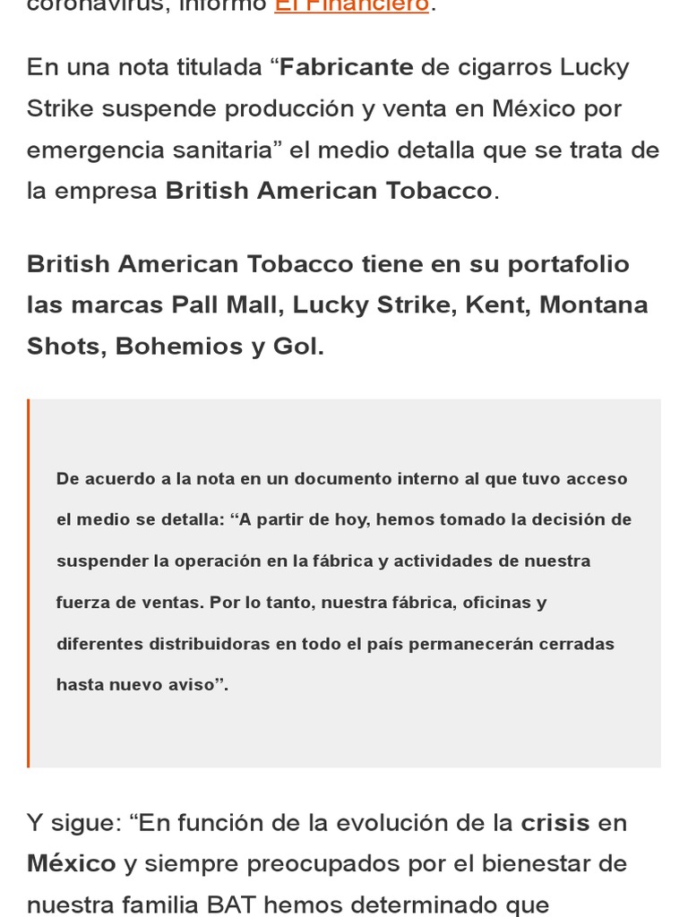 British American Tobacco Tiene en Su Portafolio Las Marcas Pall Mall ...