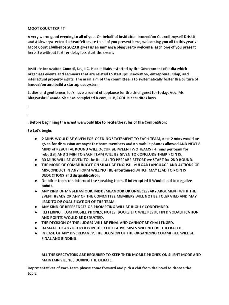 Moot Court Script | PDF | Justice | Crime & Violence
