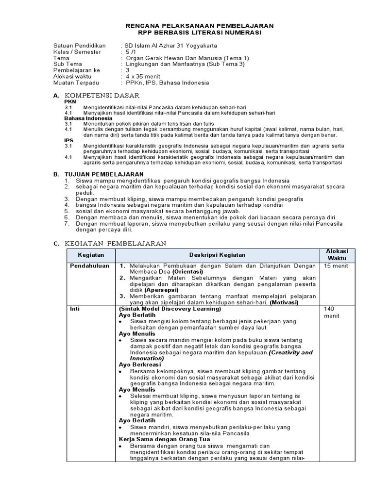 5.1.3.3 RPP KELAS 5 TEMA 1 SUBTEMA 3 Pembelajaran Ke-3 | PDF