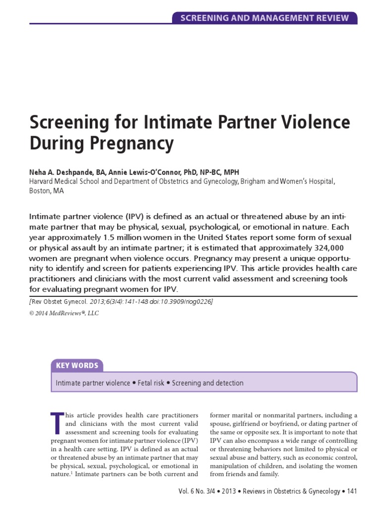 Screening For Intimate Partner Violence During Pregnancy 1 Pdf