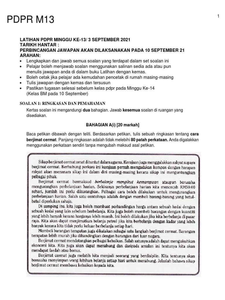 Latihan Ringkasan Dan Sistem Bahasa M13 PDPR 3 Sept 2021 | PDF