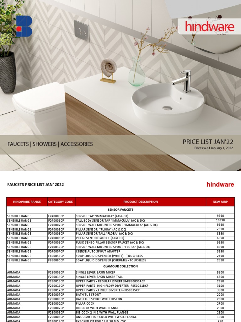 Hindware Faucet Price List Jan 2022 | PDF | Tap (Valve) | Shower