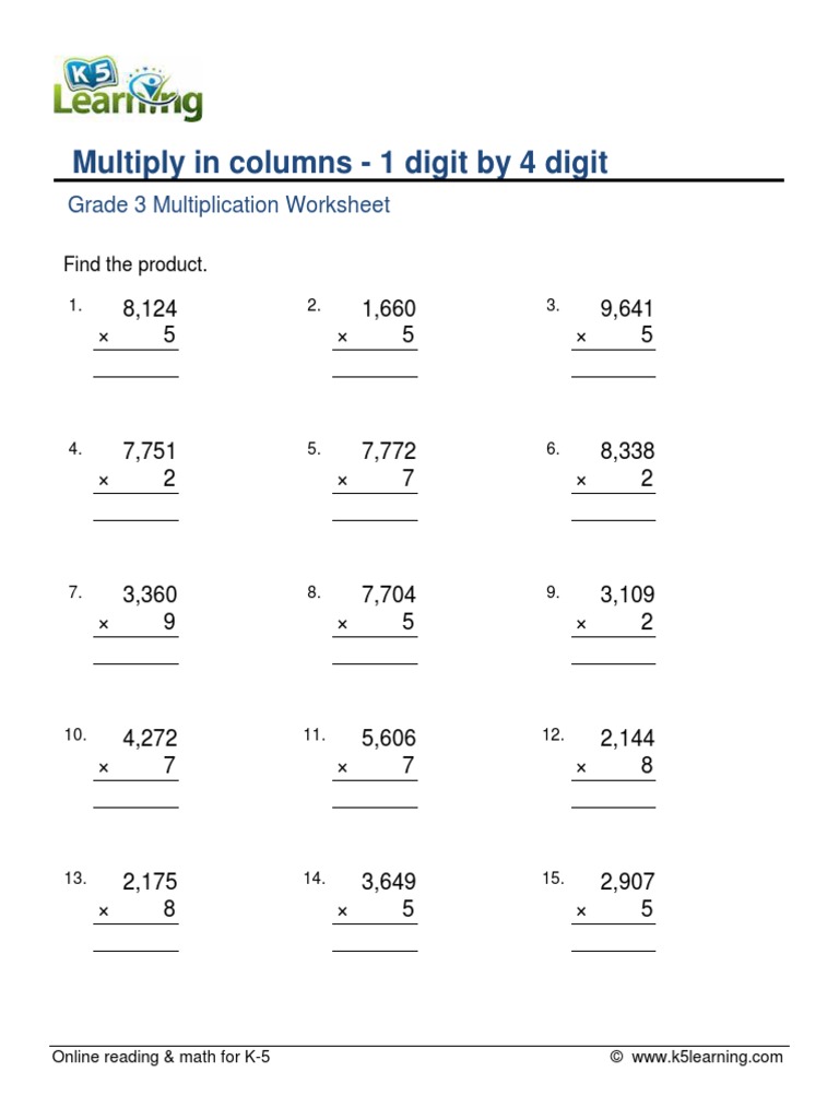 Grade 3 Multiply Columns 1 Digit 4 Digit F | PDF | Home & Garden
