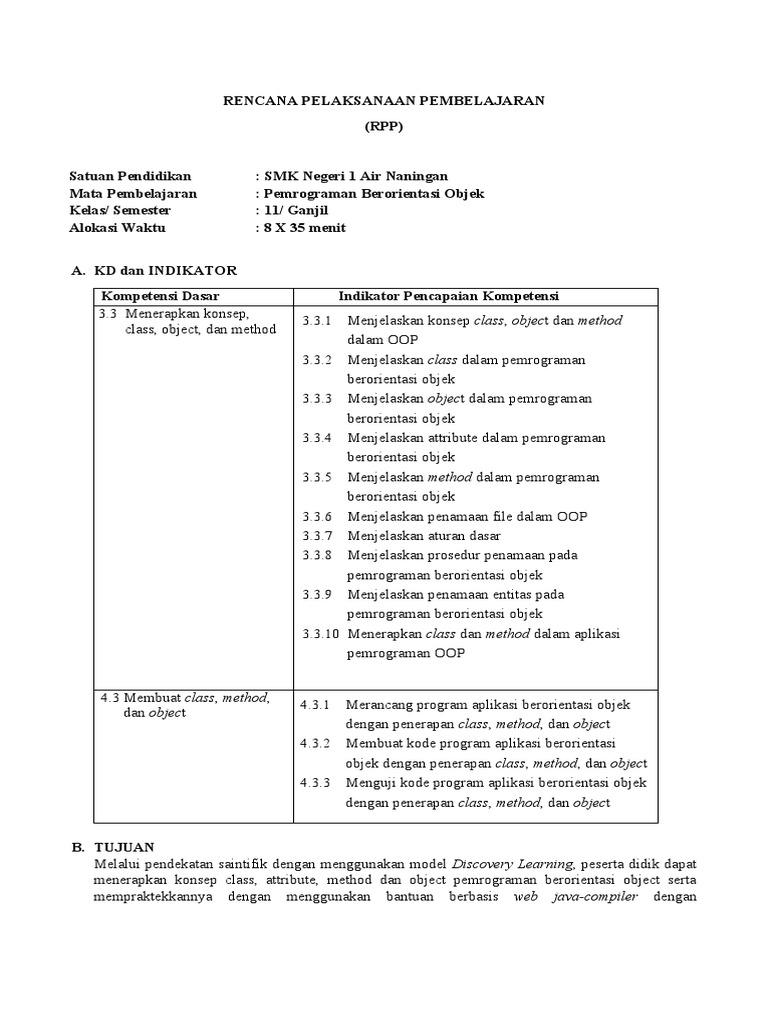 RPP 3.3 Memahami Konsep, Class, Object, Dan Method | PDF
