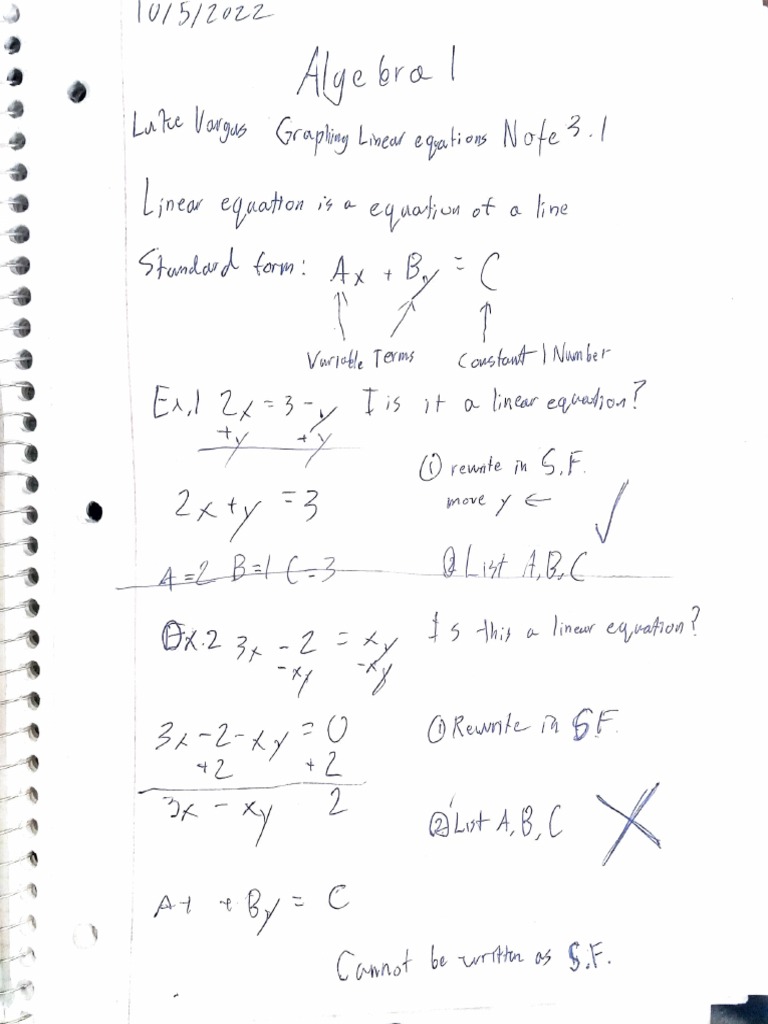 Algebra 1 Graphing Linear Equations | PDF