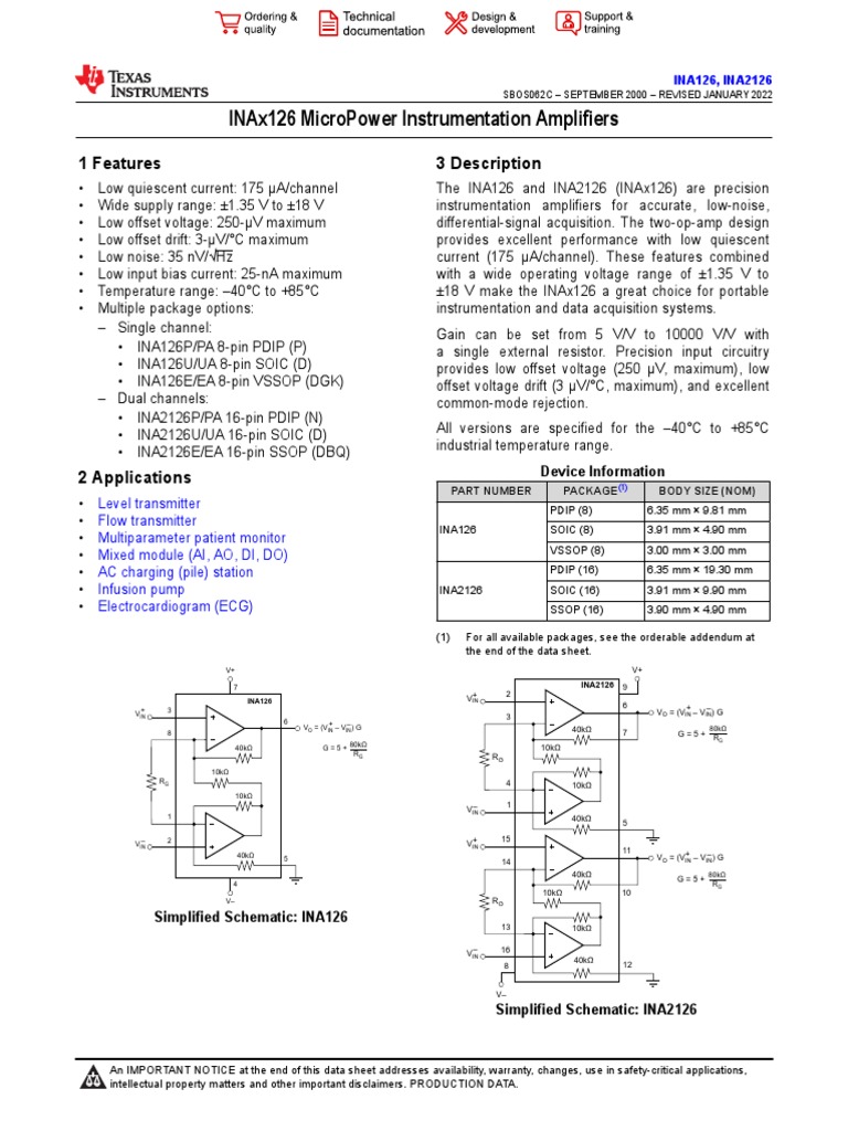Ina 126 | PDF | Amplifier | Electrostatic Discharge