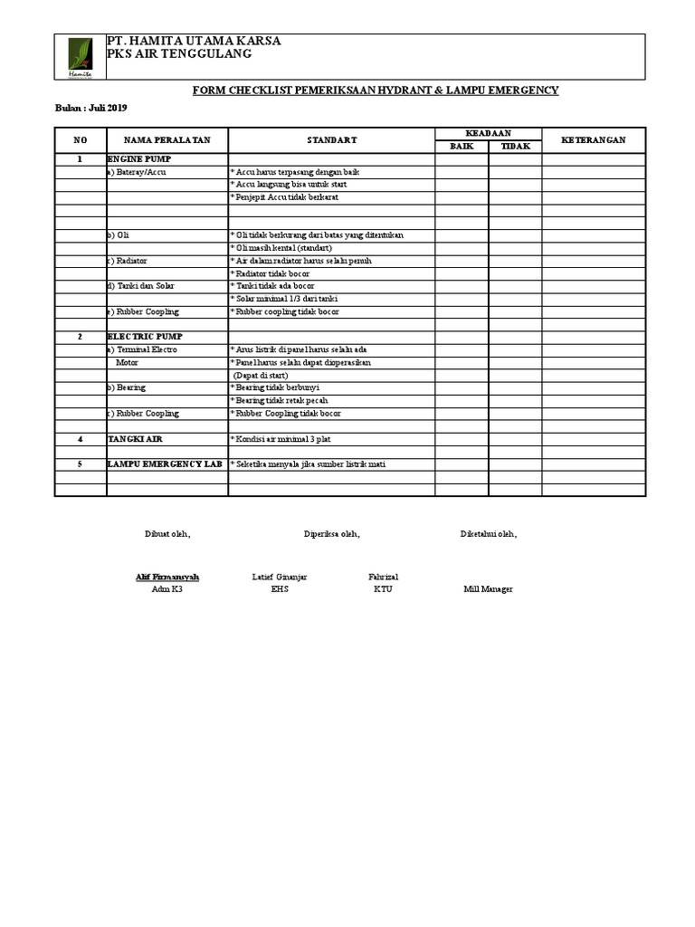 Check List Hydrant Box | PDF