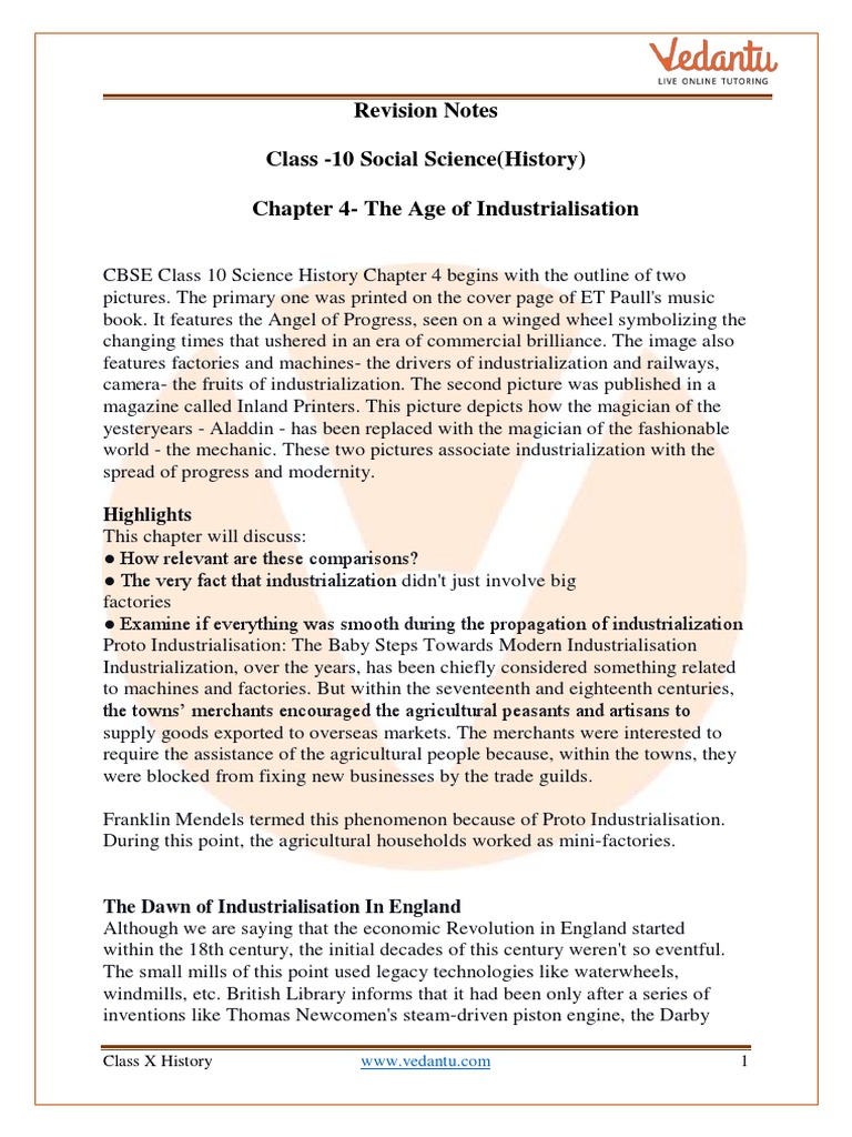 CBSE Class 10 Revision Notes On History Chapter 4 - The Age of ...