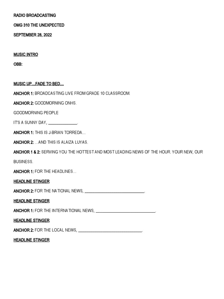 Radio Broadcasting Script Example | PDF | Television News | Broadcast ...