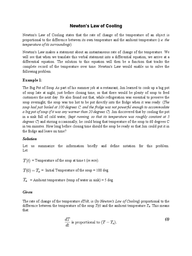 Newton's Law of Cooling | PDF | Temperature | Equations