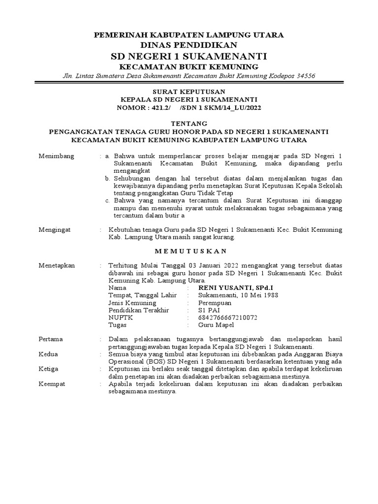 SK Reni Sdn1 Sukamenanti | PDF