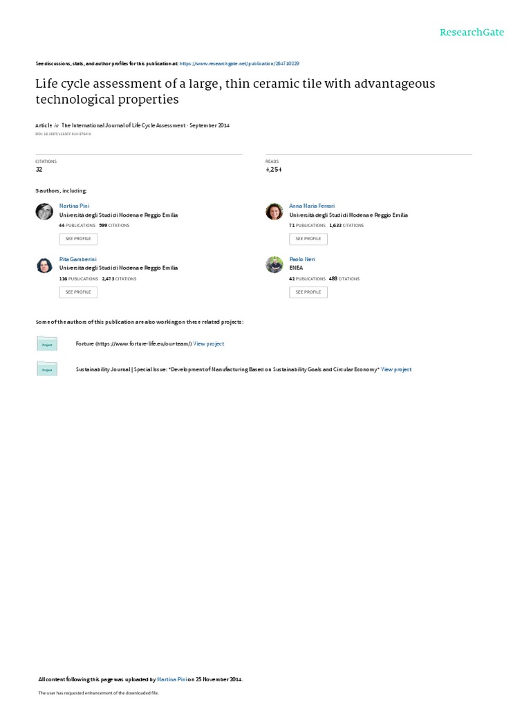 Life Cycle Assessment of A Large, Thin Ceramic Tile With Advantageous ...