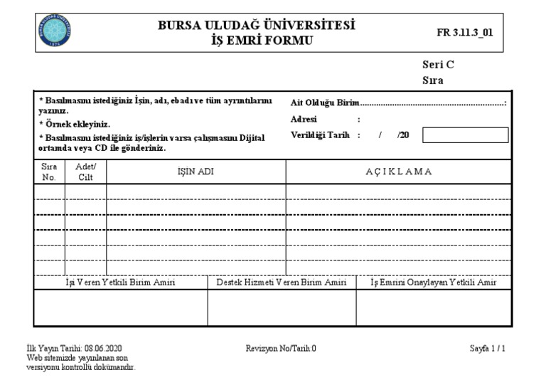 FR 3113 01 Basimevi Mudurlugu Is Emri Formu | PDF