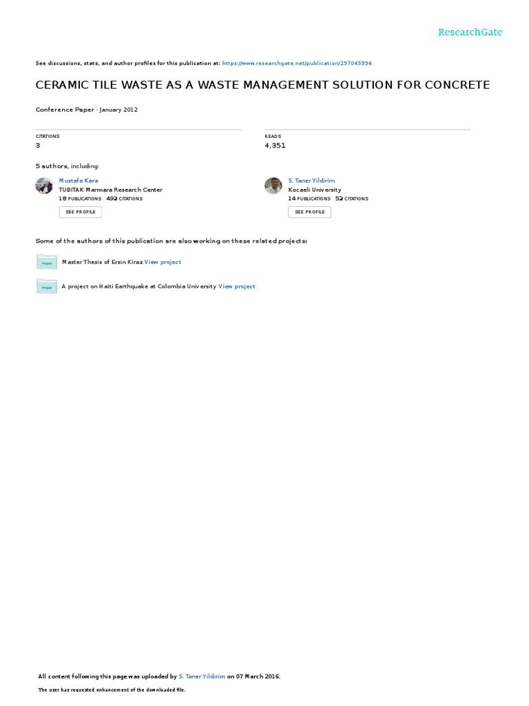 Ceramic Tile Waste As A Waste Management | PDF | Concrete ...