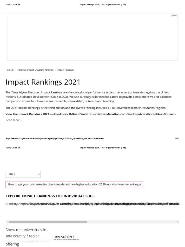 Impact Rankings 2021 - Times Higher Education (The) | PDF | Economic ...