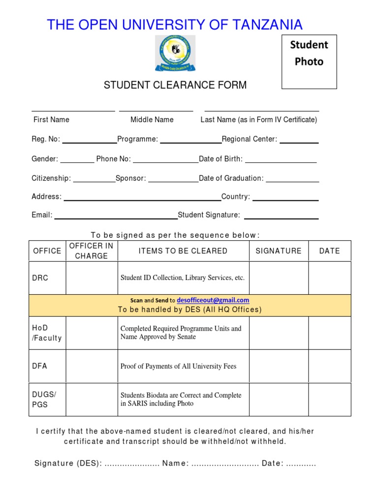 Student Clearance Form for Graduation | PDF