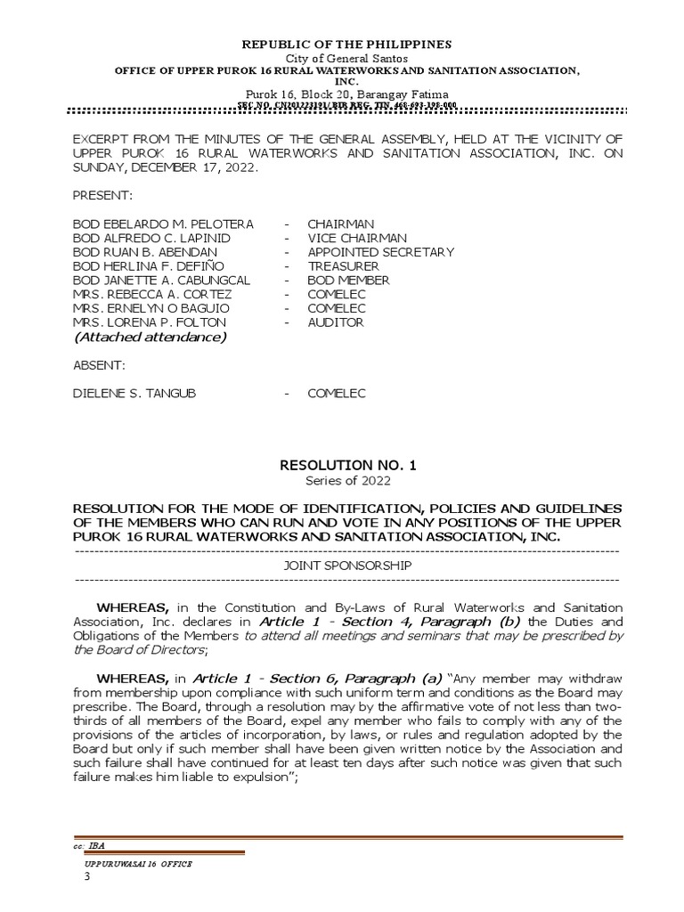 Resolution No. 1, Series of 2022 | PDF | Commission On Elections (Philippines) | Public Law