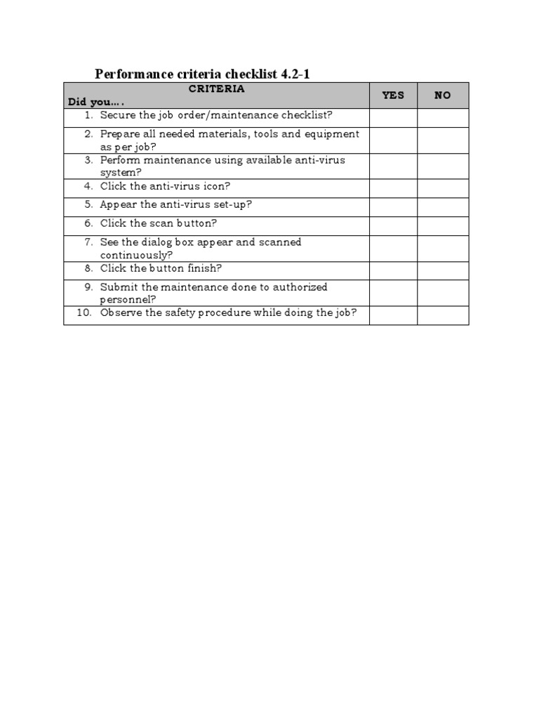 Performance Criteria Checklist | PDF