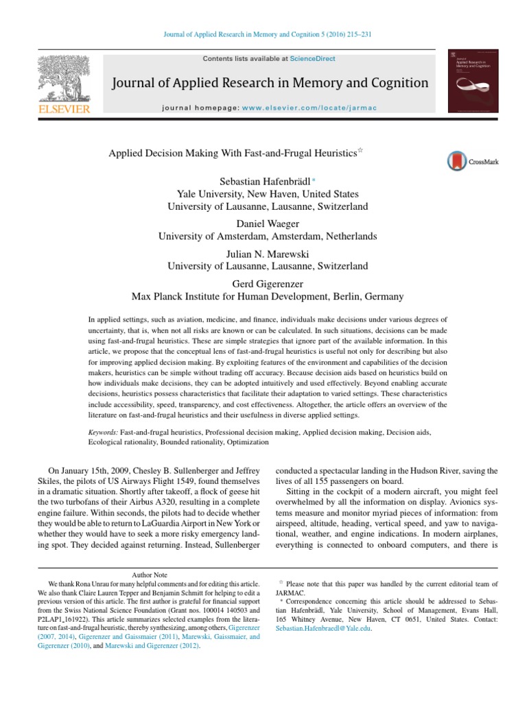 Fast and Frugal Heuristics | PDF | Decision Making | Heuristic