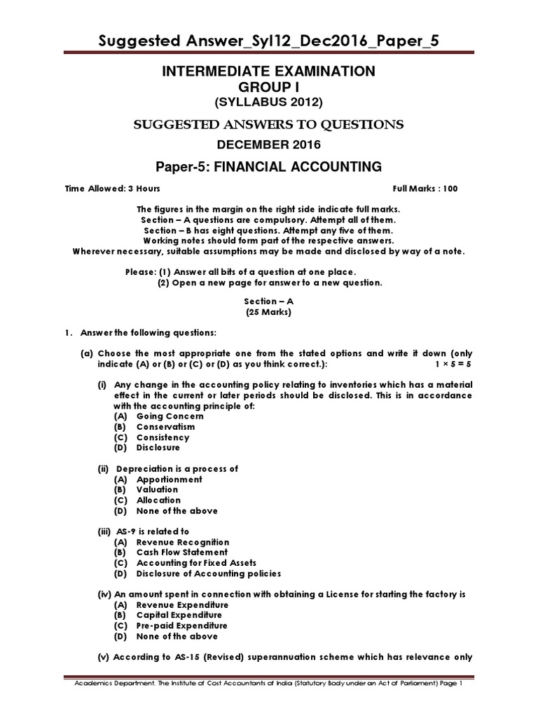 Answers - Paper5 Financial Accounting Dec 16 | PDF | Debits And Credits | Bad Debt