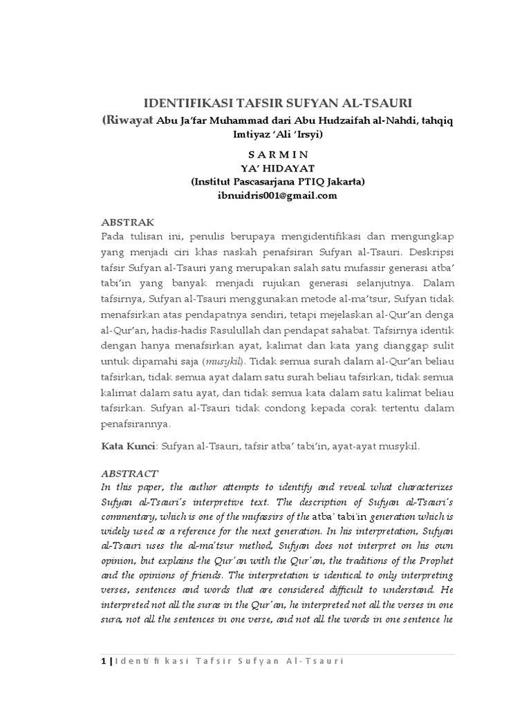 Kelompok 5 - Kelas IIIA - Tafsir Sufyan Ats-Tsauriy - SARMIN - YA - HIDAYATdocx | PDF | Agama ...