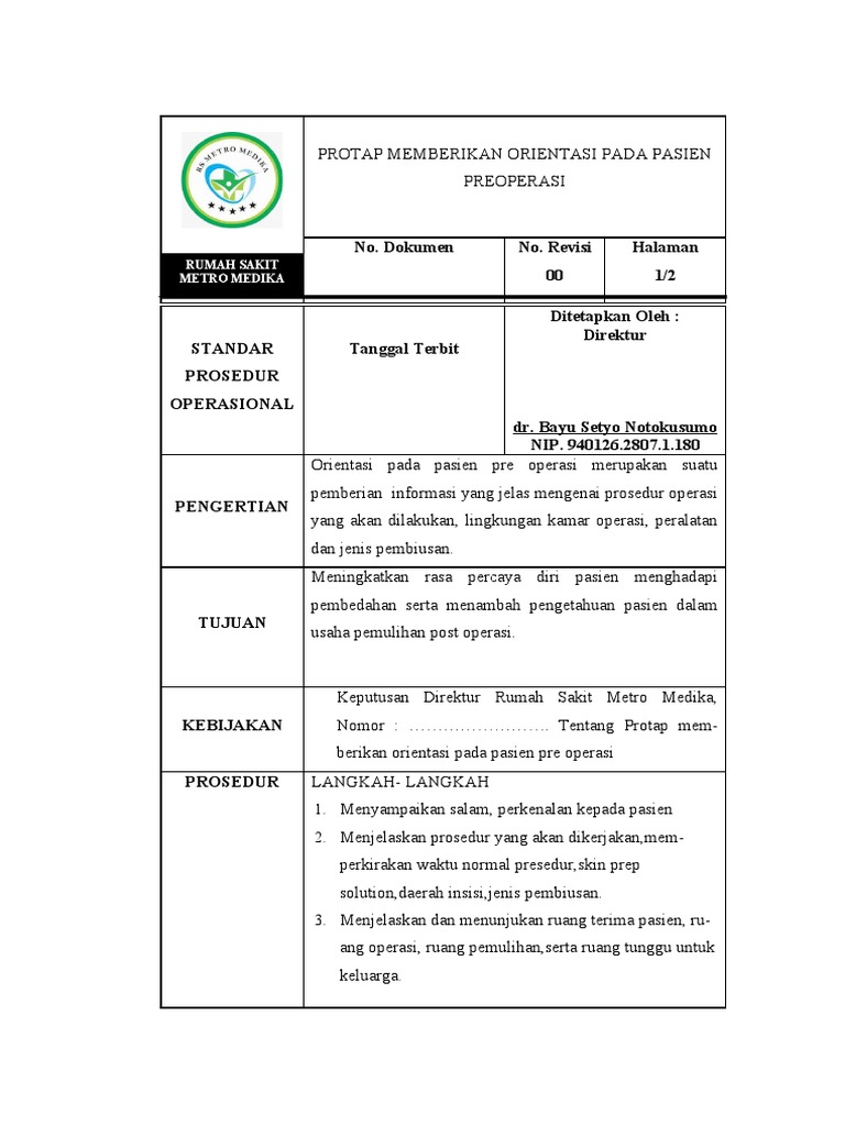 Protap Memberikan Orientasi Pada Pasien Preoperasi | PDF