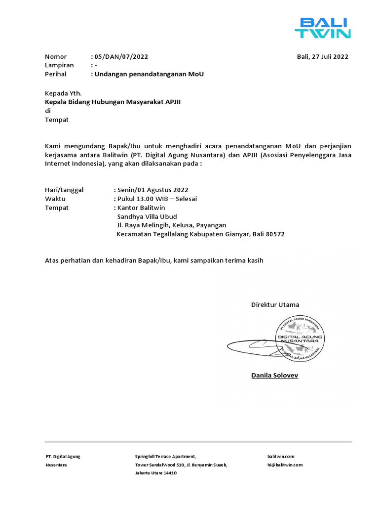 Undangan Penandatanganan MoU Balitwin | PDF