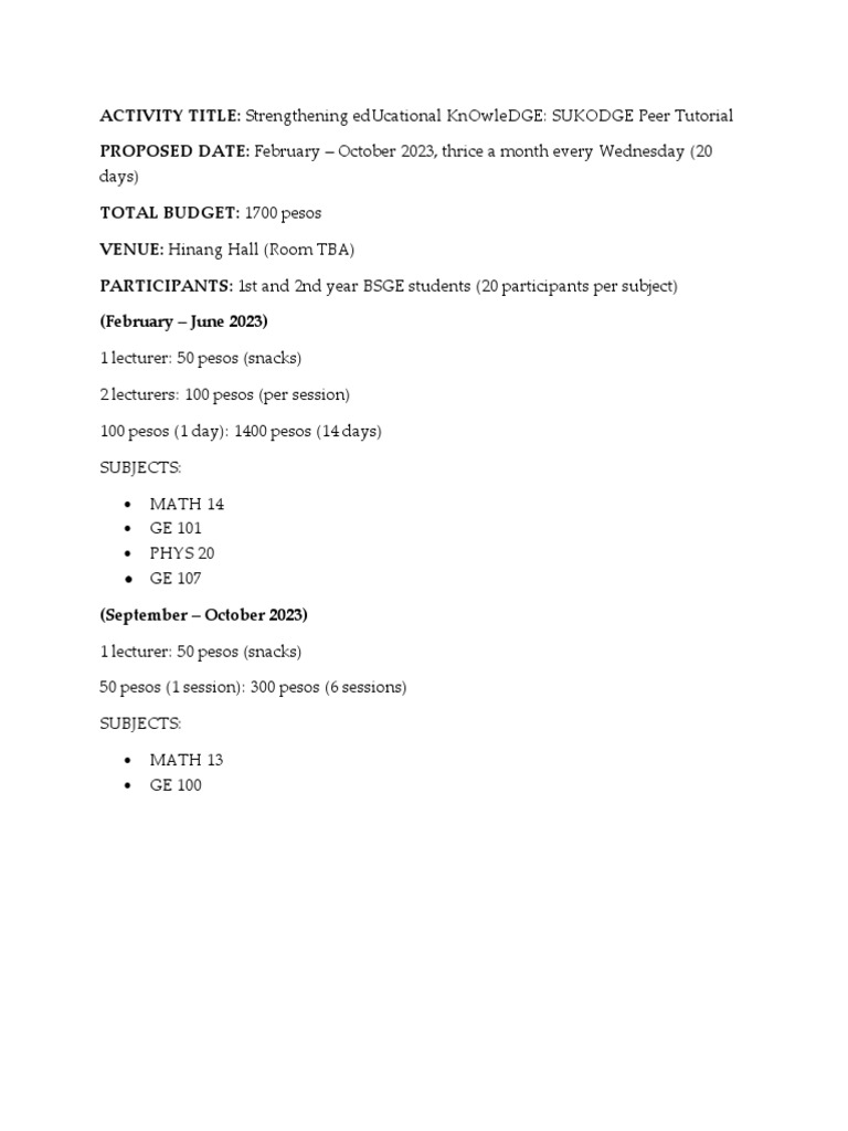 BSGE Peer Tutorial Proposal | PDF