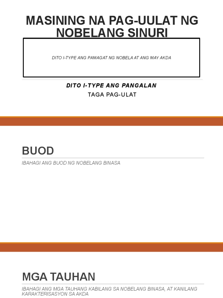 Masining Na Pagsusuri NG Nobelang Binasa PPT FILE. | PDF