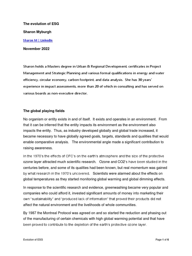 The Evolution of ESG | PDF | Sustainability | Climate Change