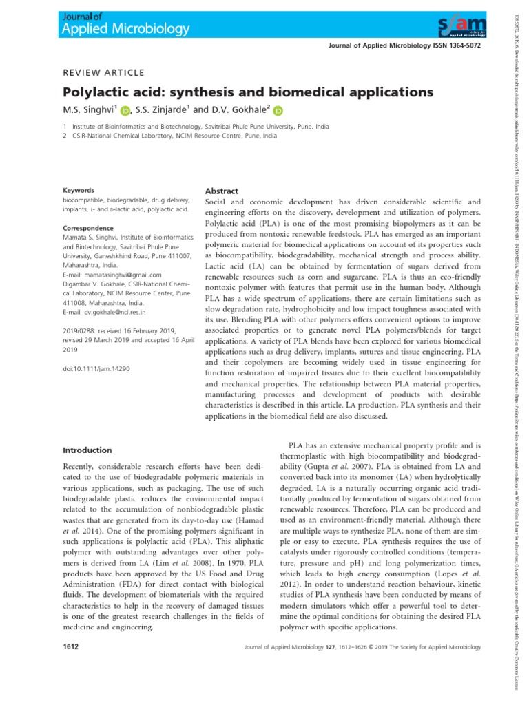 J of Applied Microbiology - 2019 - Singhvi - Polylactic Acid Synthesis and Biomedical ...