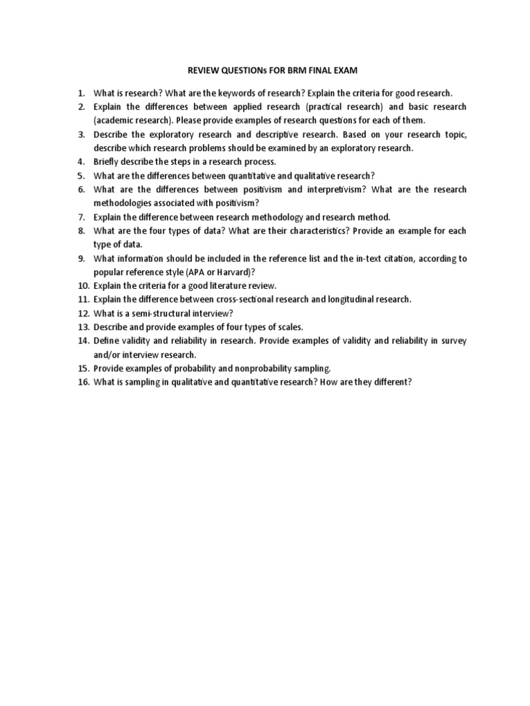 REVIEW QUESTIONs FOR BRM FINAL EXAM | PDF