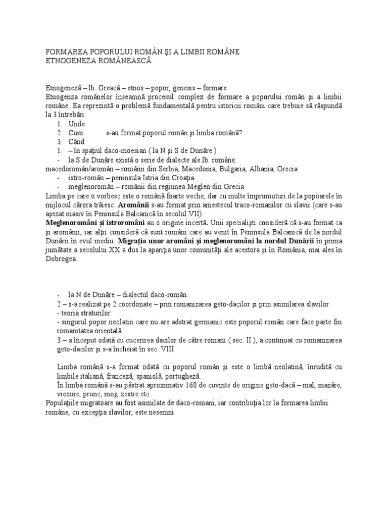 Etnogeneza - Formarea Poporului Roman Si A Limbii Romane | PDF