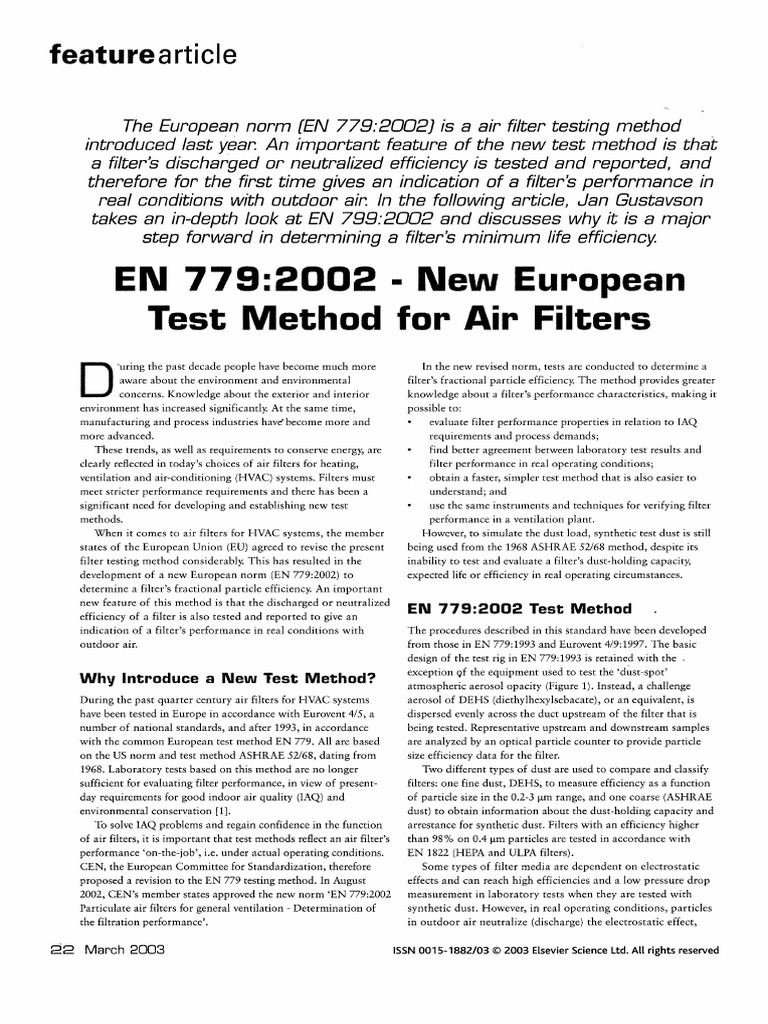 EN 779-2002 Test Procedure | PDF | Aerosol | Particulates