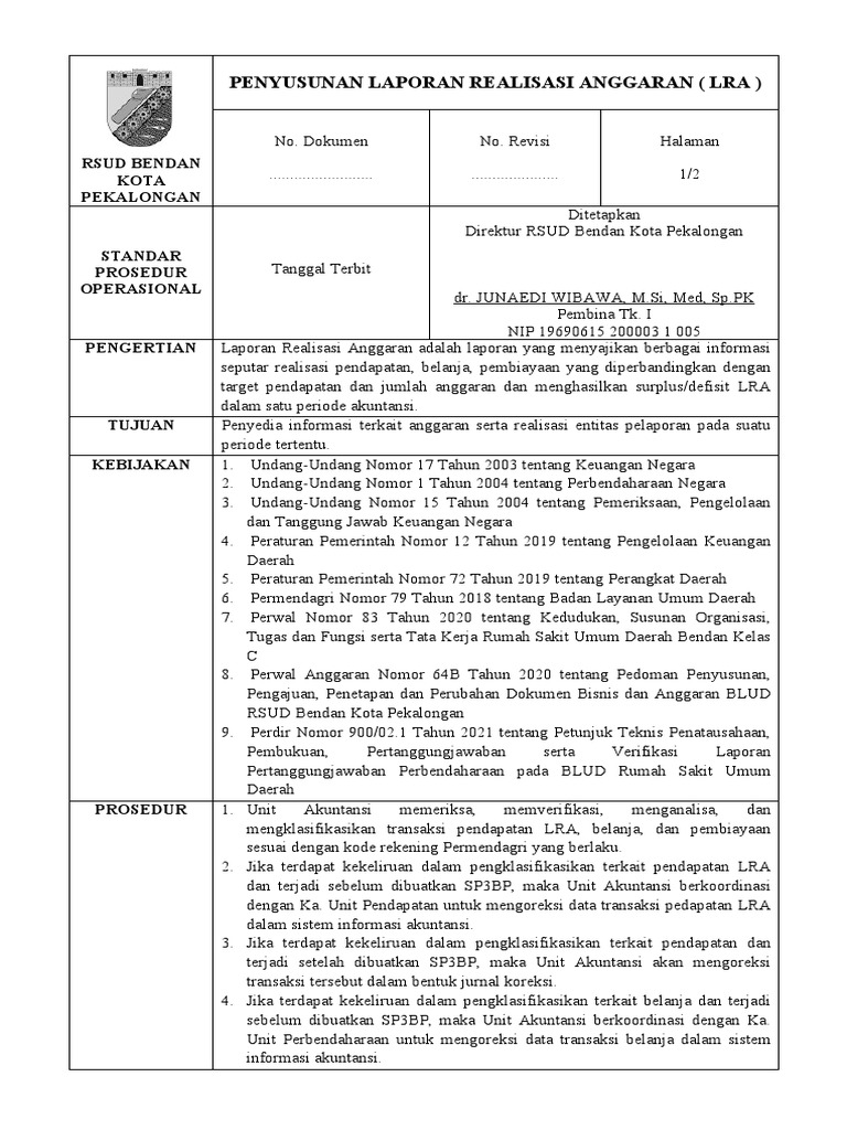 Sop Lra | PDF | Pengelolaan Keuangan & Uang | Teknologi & Rekayasa