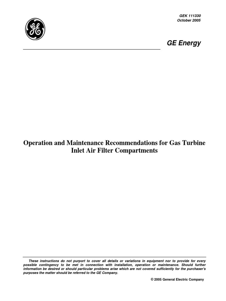 General Electric - Inlet Air Recommendation | PDF | Filtration | Gas ...
