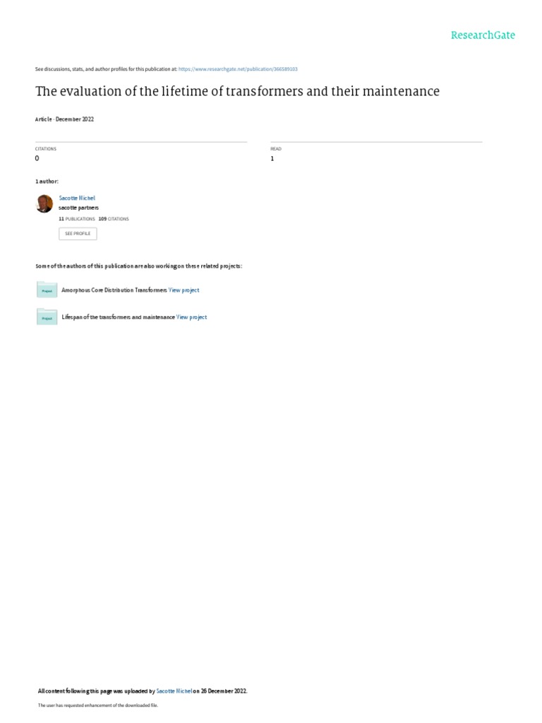 The Evaluation Of The Lifetime Of Transformers And Their Maintenance Pdf Transformer