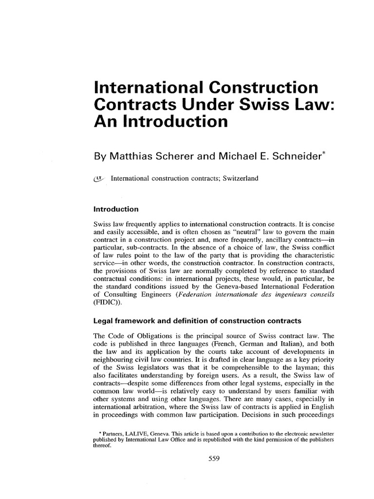 Swiss Law for International Construction Contracts | PDF | Arbitration ...