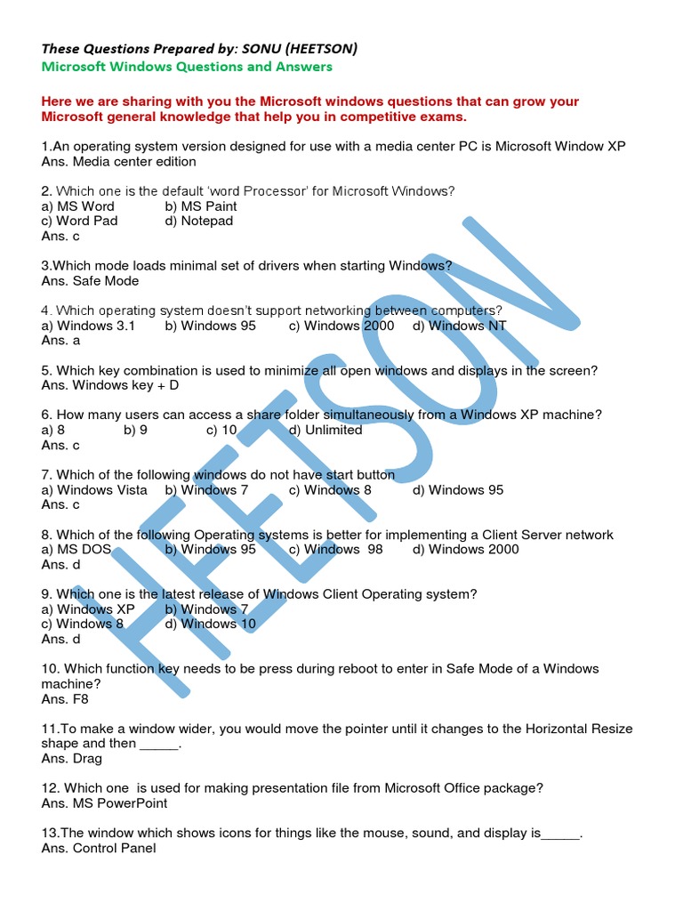 Microsoft Windows Questions | Download Free PDF | Microsoft Windows | Operating System