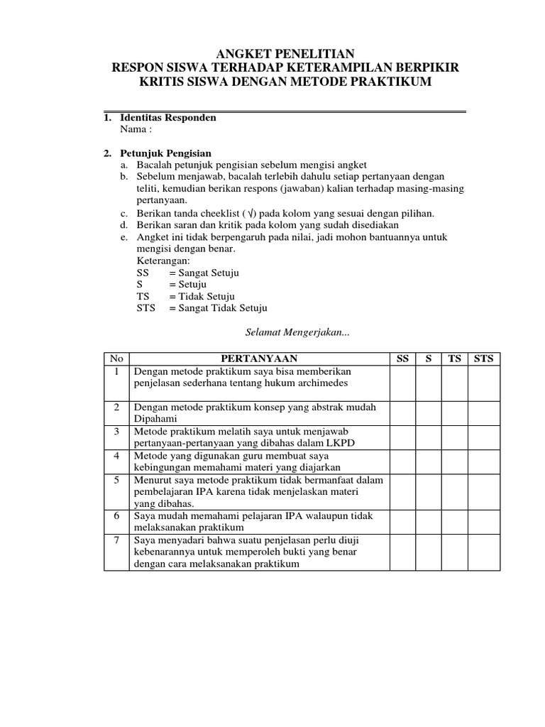 ANGKET Sesudah Pembelajaran | PDF