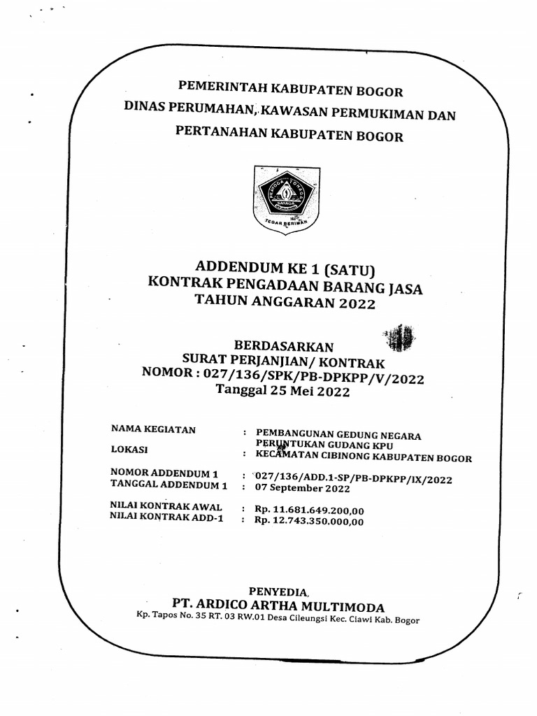 Surat Kontrak Addendum 1 - Kpu | PDF