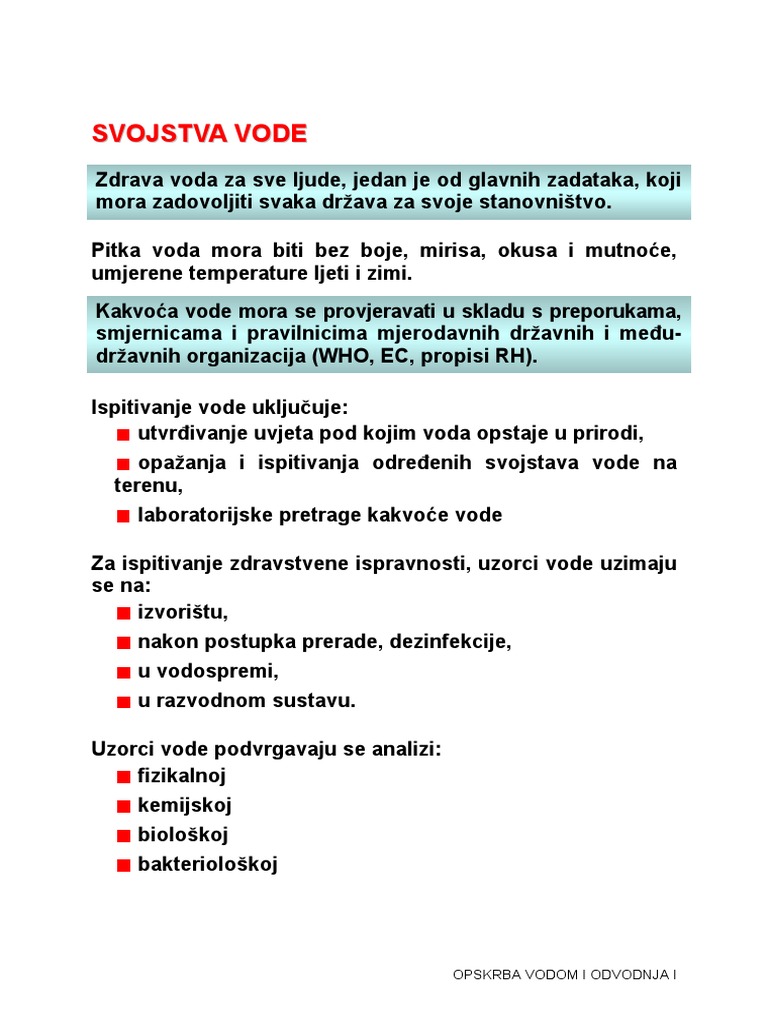 VODOOPSKRBA 02 - Svojstva Vode | PDF