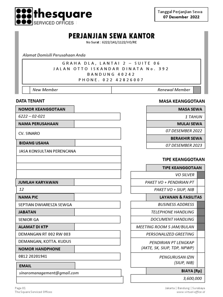 Agreement - Cv. Sinaro | PDF