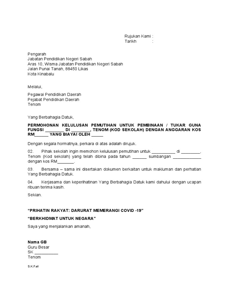 Contoh Surat Mohon Kelulusan JPN | PDF